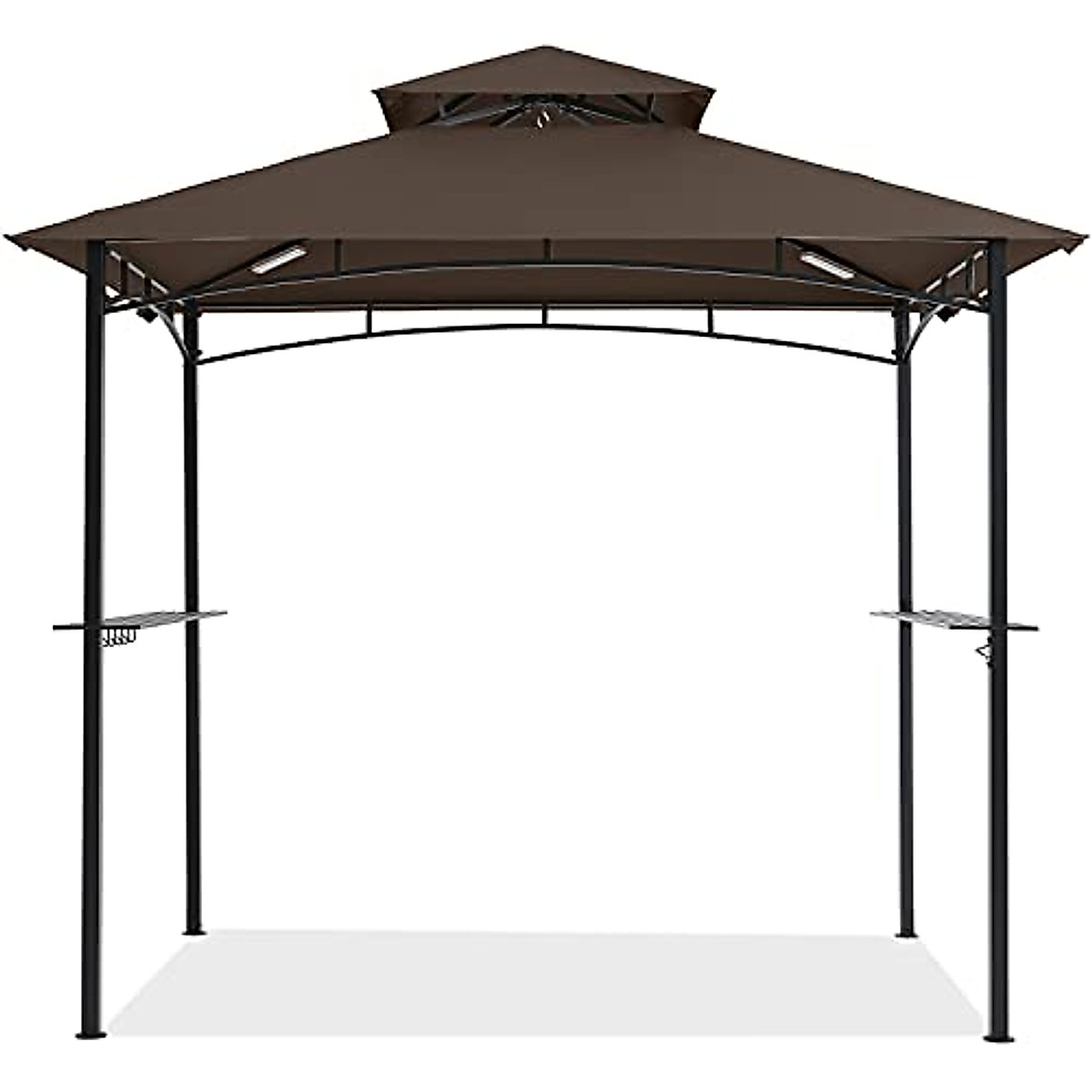 COOSHADE 8'x 5' Grill Gazebo Double Tiered Outdoor BBQ Gazebo Canopy with LED Light (Brown)