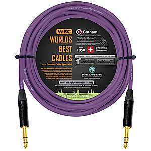 WORLDS BEST CABLES 20 Foot - Gotham GAC-2 AES/EBU (Purple) – Low-Loss, 2xCore 2xShielded Balanced Digital & Analog Audio Cable w/Neutrik NP3X-B ¼ Inch (6.35mm) TRS Plugs - Custom Made