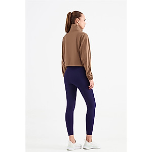 altiland Half Zip Pullover Cropped Jackets for Women Long Sleeve Workout Athletic Running Yoga Shirts (S, Cocoa Brown)
