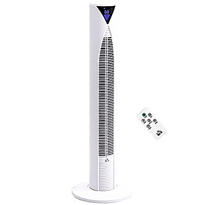 HOMCOM 37.75" 70° Oscillating Tower Fan Cooling for Bedroom with 3 Speeds, 12H Timer, LED Panel, and Remote Control, White