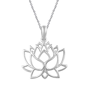 Prime and Pure Charm Pendant Necklace Set in 925 Sterling Silver for Womens | Open Lotus | Celtic Cross | Angel Wing | Tiny Lotus | Tiny Love Heart (Open Lotus)