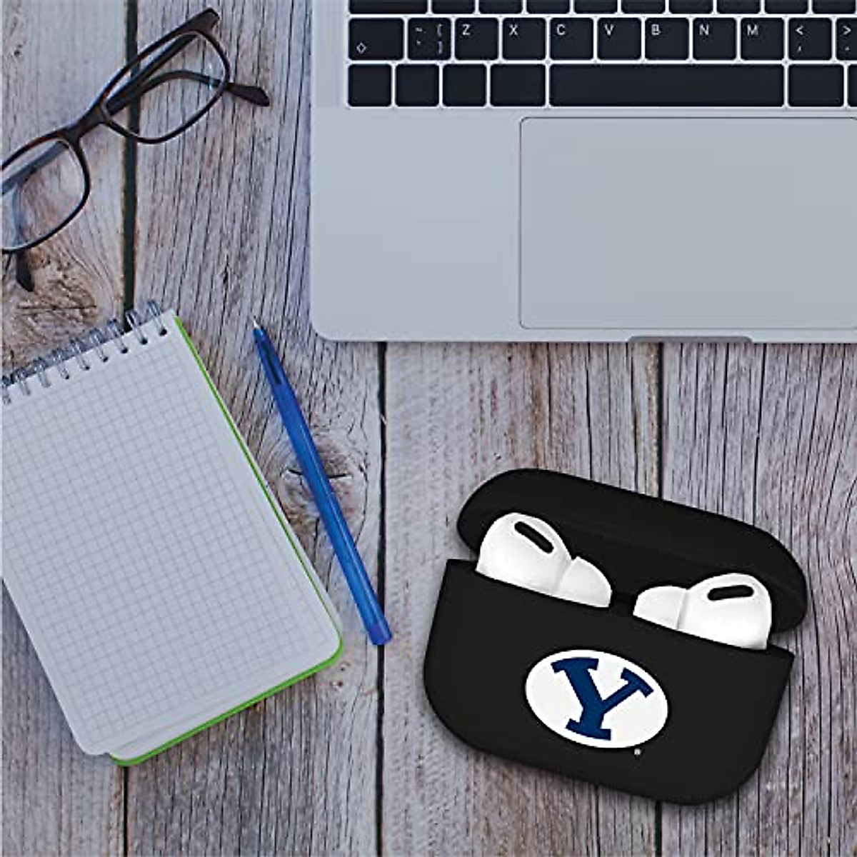 OTM Essentials Officially Licensed Brigham Young University Earbuds Case - Black - Compatible with AirPods PRO and Mobile Charging