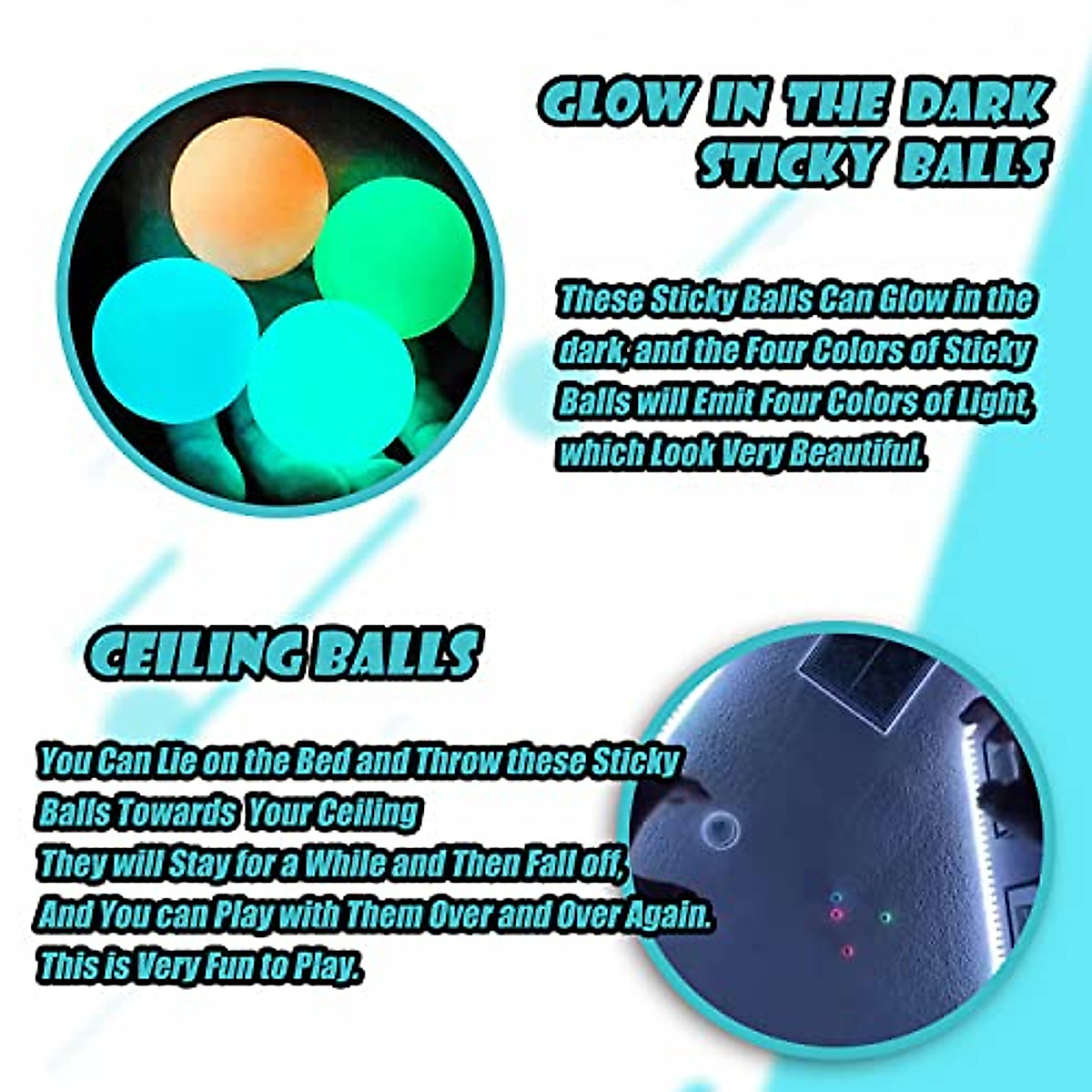Glow in the Dark Sticky Balls that Stick to the Ceiling,Stress Balls for Kids and Adults,Glow Sticky Ceiling Balls,Squishy Toys for Kids,Fidget Toys,Party Favors, Anxiety Relief Items,ASMR Stuff(4Pcs)