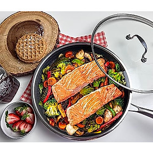 FCUS Stainless Steel Frying Pan with Lid, Non Stick Frying Pans 12 inch Oven Safe, Stainless Steel Frying Pans Nonstick, Skillet with Lid and Handle, PFOA Free(Dishwasher/Induction/Gas/Electric Stove)