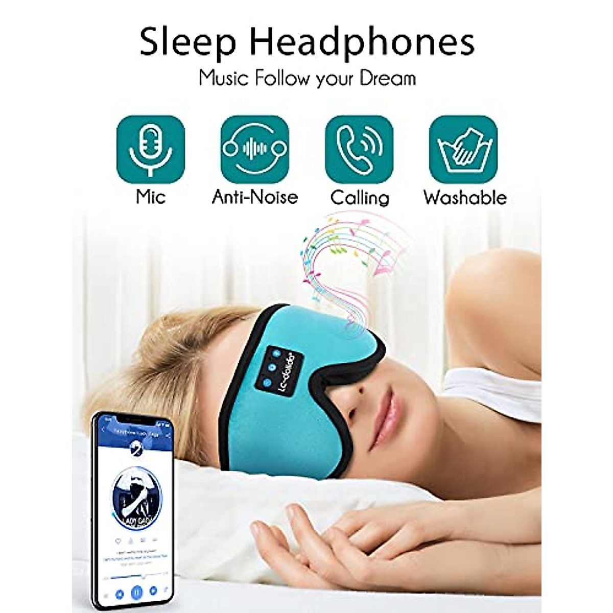 LC-dolida Sleep Headphones Bluetooth Sleep Mask, Sleeping Headphones 3D Eye Mask Wireless Music Sleeping Headphones for Side Sleepers Noise Cancelling Headphones for Men Women （Blue+Grey）