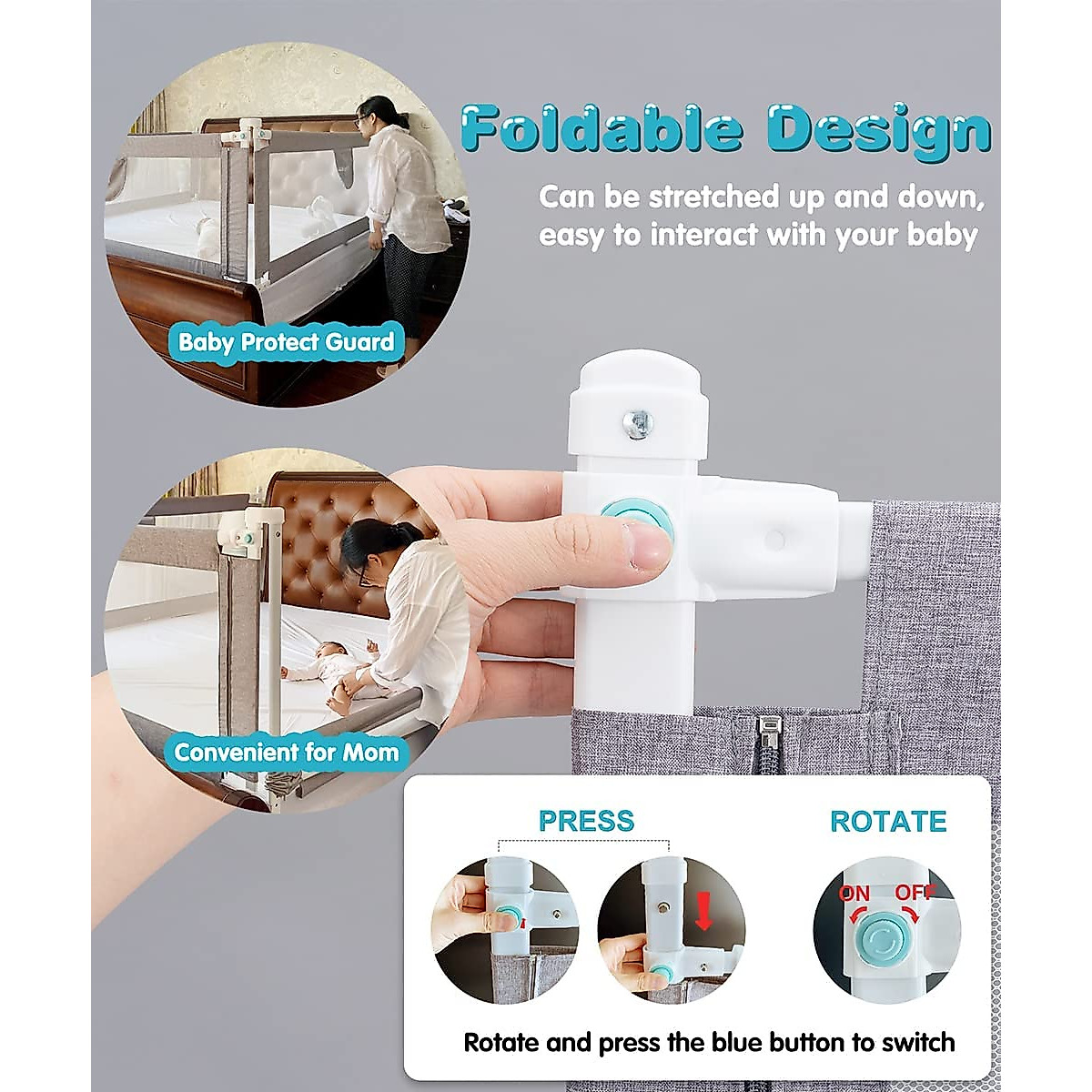 MBQMBSS 69" Bed Rail for Toddlers, Baby Bed Rail Guard for Full Size Bed, Twin Bed Safety Bedrail for Toddler Kids - Double Side Child Lock for Easy Lifting and Extra Y-Shape Strap for More Stablity