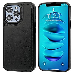 Onetop Compatible with iPhone 14 Pro Max Wallet Case with Card Holder, PU Leather Kickstand Card Slots Case, Double Magnetic Clasp and Durable Shockproof Cover 6.7 Inch (Black)