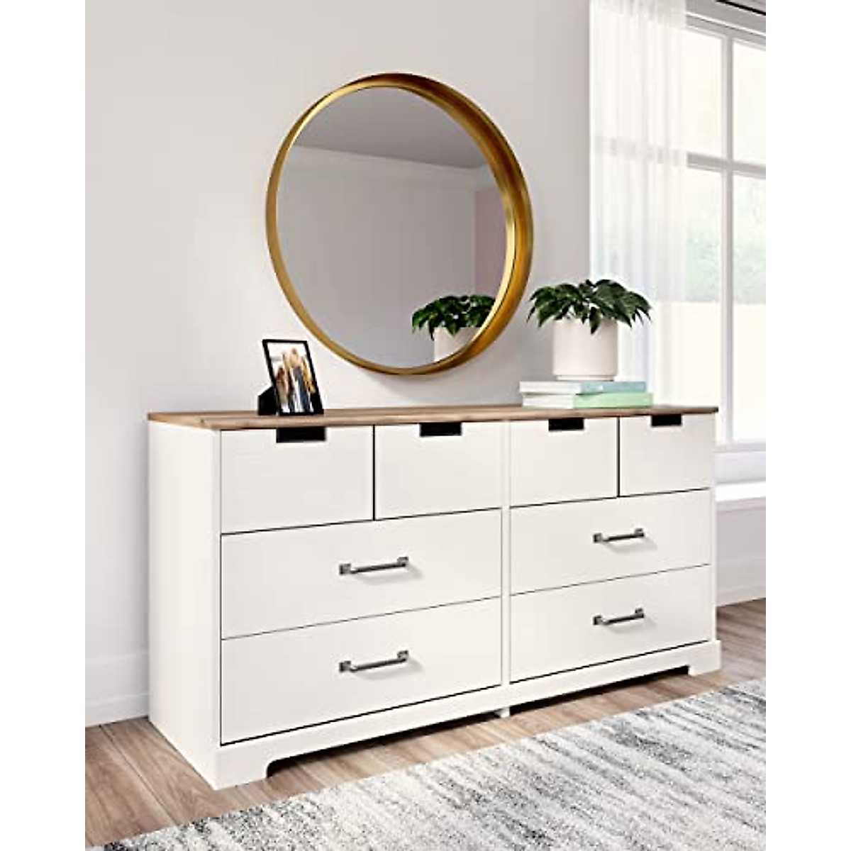 Signature Design by Ashley Vaibryn Farmhouse 6 Drawer Dresser with Smooth-Gliding Drawers and Safety Stop, White & Light Brown
