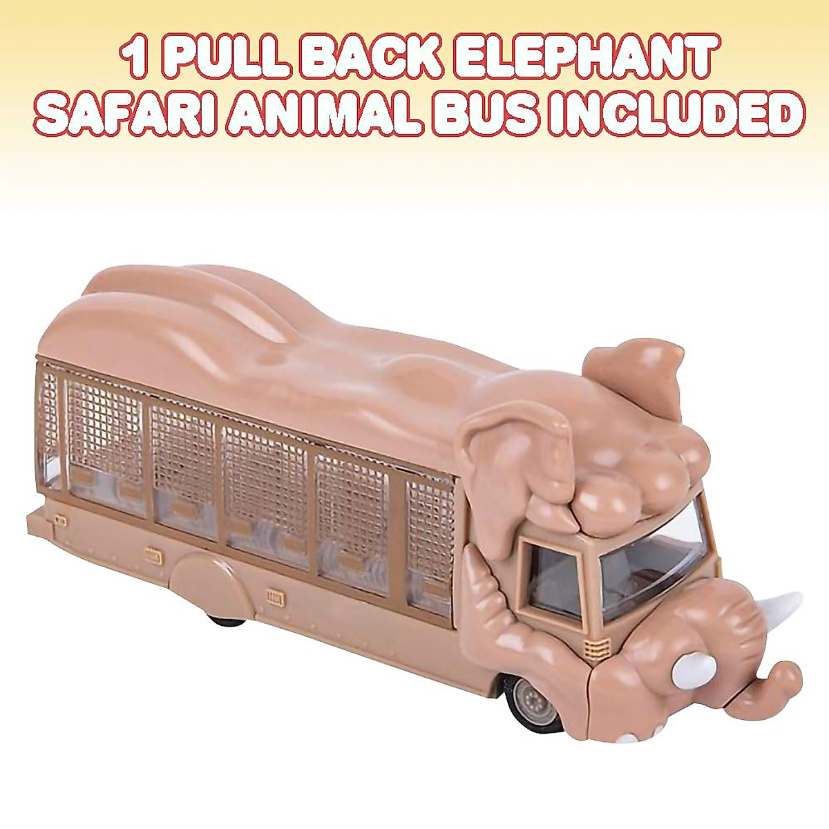 ArtCreativity Pull Back Elephant Safari Animal Bus for Kids, 7 Inch Elephant Design Bus with Pullback Mechanism, Durable Plastic Material, Party Decorations, Best Birthday Gift for Boys & Girls