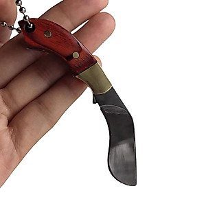SZHOWORLD Ultra Small Fixed Blade Knife, 1.5inch 5Cr15 Stainless Steel Blade with Brass+Colored Wood Handle, Mini Creative Knife/Box Cutter with Leather Sheath for Every Day Carry (Red brown)