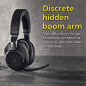 Jabra Evolve2 85 MS Wireless Headphones with Link380a, Stereo, Black – Wireless Bluetooth Headset for Calls and Music, 37 Hours of Battery Life, Advanced Noise Cancelling Headphones