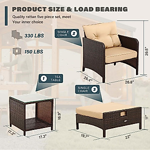 Patio Furniture Sets 5 Piece, Patio Conversation Sets, Outdoor Wicker Patio Furniture Set, Outdoor Patio Furniture, PE Rattan Patio Furniture, Porch Furniture Set, Patio Furniture with Ottoman