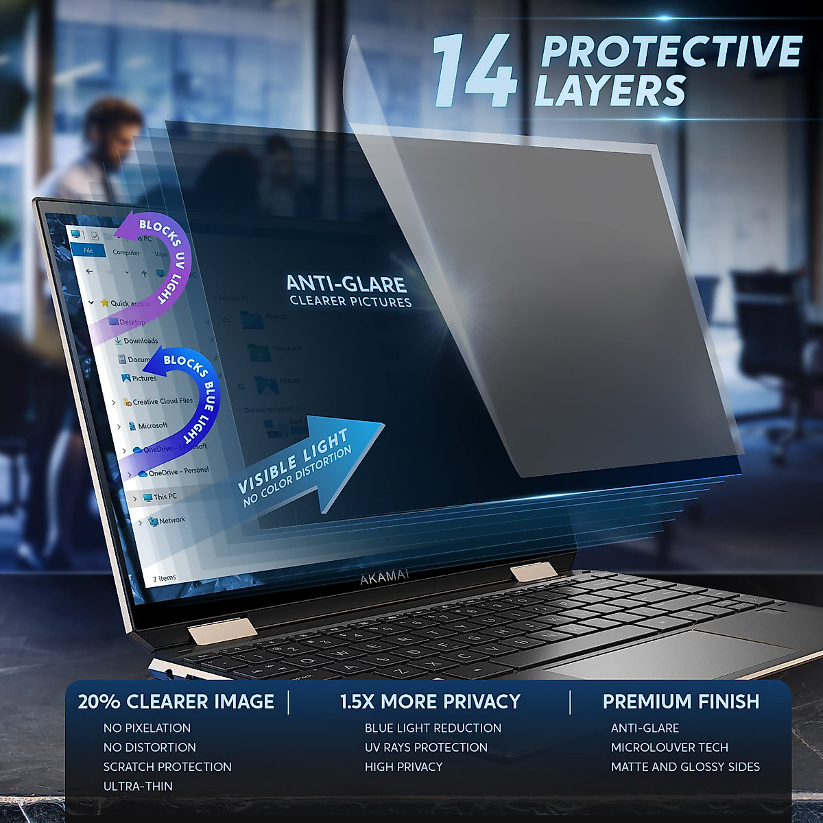 13.3 inch Computer Privacy Screen (16:9) - Blue Light Screen Protector - Laptop Anti Glare Screen Protector by Akamai