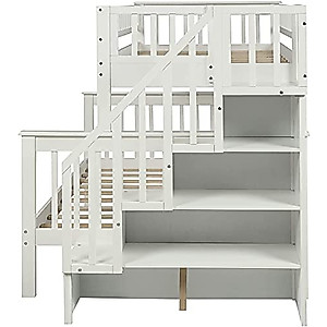ATH-S Bunk Beds Twin Over Twin Wood Bunk Bed Frame for Boys Girls Teens, Can be Divided into 2 Beds, Gray (Color : White, Size : Twin Over Full)