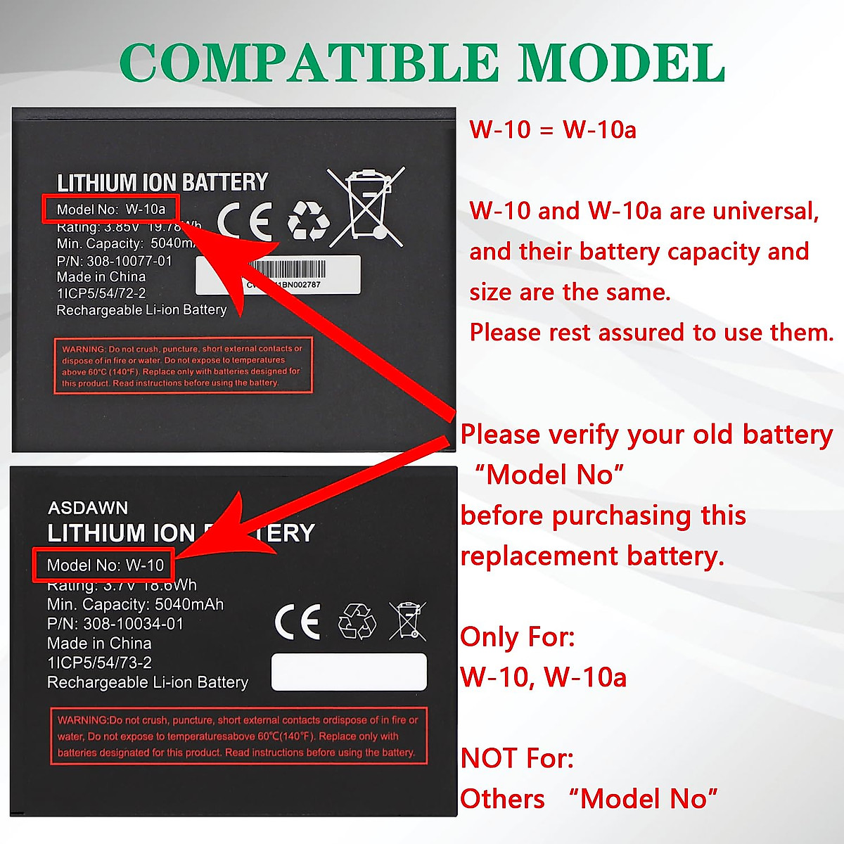 ASDAWN 5040mAh W-10a Battery Replacement for Netgear MR1100 AT&T Nighthawk M1 LTE Mobile Hotspot Router, (W-10 = W-10a) Model No: W-10a W-10