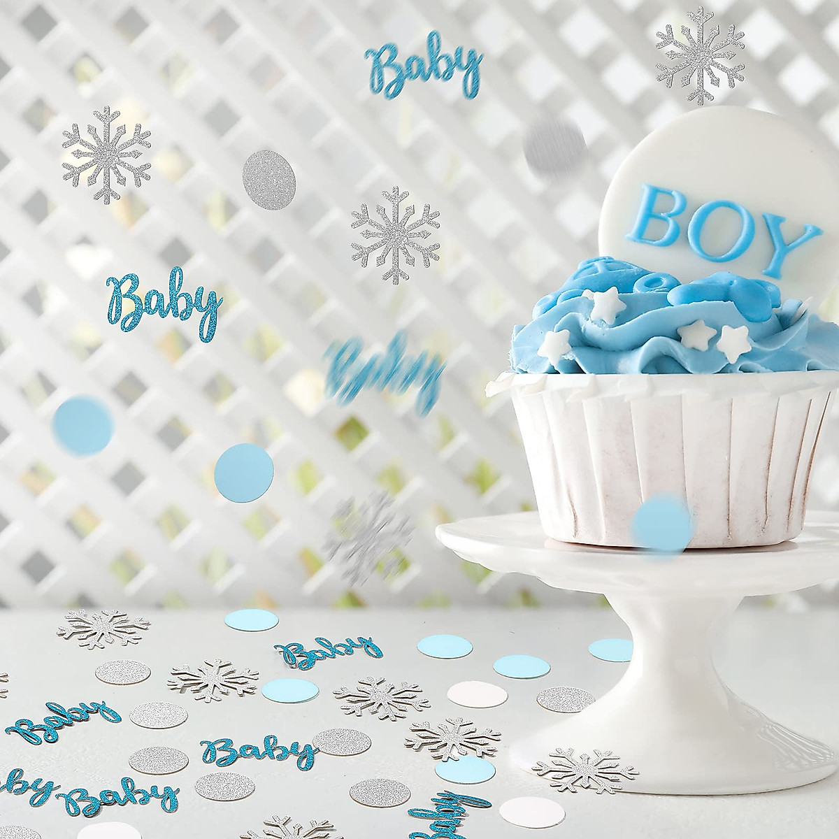 300 Pcs Winter Baby Shower Table Confetti Glitter Snowflake Confetti Silver White Table Decorations Paper Sprinkle Party Decorations for Baby Shower Gender Reveal Birthday Winter Party Decors (Blue)