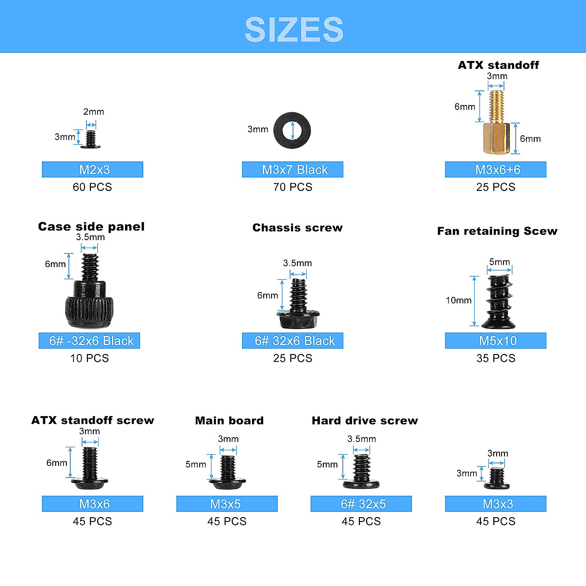 WELLOCKS Computer Standoffs Screws 405 pcs Black PC Screws Accessories Kit for HDD Hard Drive Case Fan Power Card Graphics Chassis CD-ROM Motherboard for Replacement DIY Installation(D280)