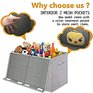 Pantryily Toy Box Storage Organizer - Large Collapsible Kids Toys Chest Boxes Container Bins with Lids & Handles for Nursery,Playroom,Office 26.8 "x13.8 x16 (Grey)