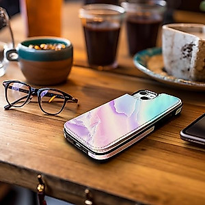 uCOLOR Flip Leather Wallet Case Card Holder Compatible with iPhone 13 6.1 iPhone 14 6.1 Women and Girls with Card Holder Kickstand (Pastel Pink Marble)