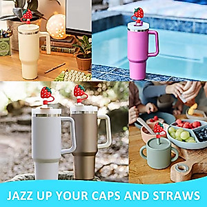 Bubbola 4Pcs Straw Covers Compatible with Stanley 40 OZ Tumbler Cups, Reusable Silicone Straw Tip Toppers for 0.4 inch/10mm Straws,Soft Protector Cover, Strawberry