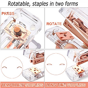 Famassi Rose Gold Desk Accessories，Office Supplies Set Acrylic Stapler Set Staple Remover, Tape Holder, Pen Holder, 2 Ballpoint Pen, Scissor, Binder Clips, Paper Clips and 1000pcs Staples.