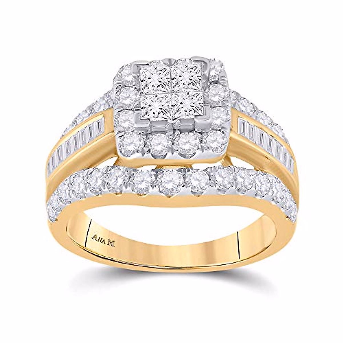 14kt Yellow Gold Princess Diamond Cluster Bridal Wedding Engagement Ring 2 Cttw