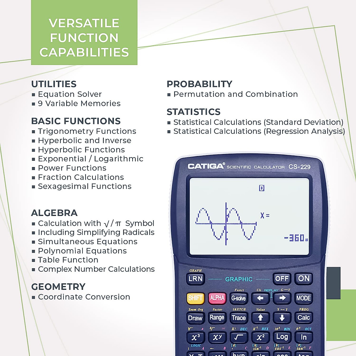 CATIGA Scientific Calculator with Graphic Functions - Multiple Modes with Intuitive Interface - Perfect for Students of Beginner and Advanced Courses, High School or College