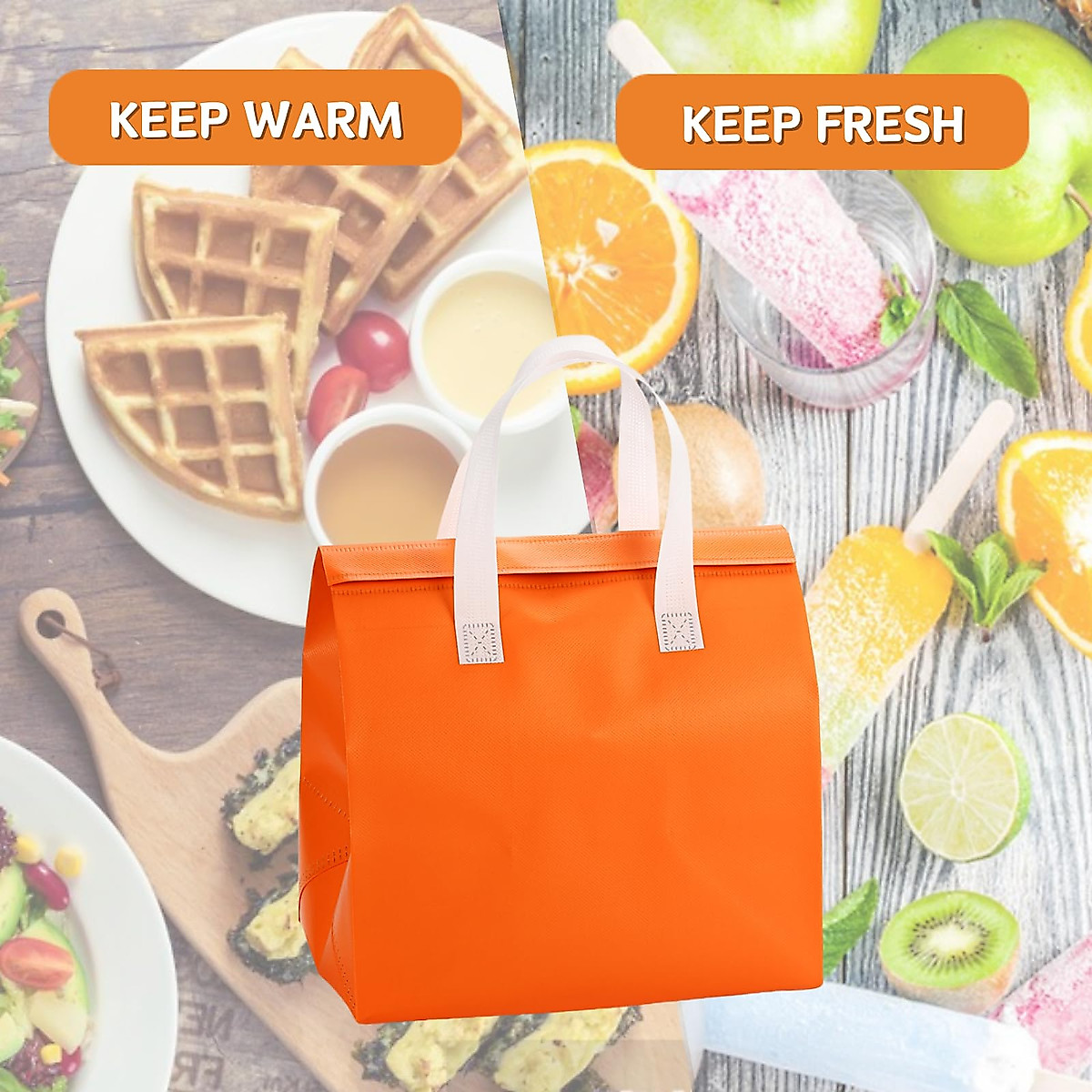 ZENFUN 25 Packs Insulated Take Away Bags, Thermal Insulation Food Bag for Coffee, Insulated Cooler Bag Grocery Bags, Orange Thermal Bags for Hot&cold Frozen Food, Food Delivery, 9.5 x 6 x 10 Inches