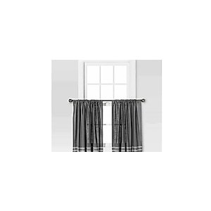 Threshold Light Filtering Cafe Curtain 42inch×36inch Gray w/Cream Stripe - (Set of 2), Grey