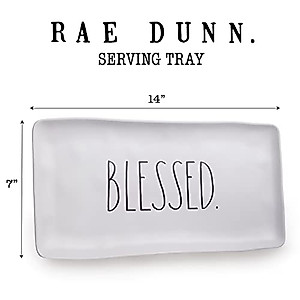 Rae Dunn Melamine Serving Platter- Durable Dishwasher Safe White Rectangular Dessert Plate/Salad Plates (14.25") - Serving Trays for Parties, Sushi, Serving Plates, Blessed