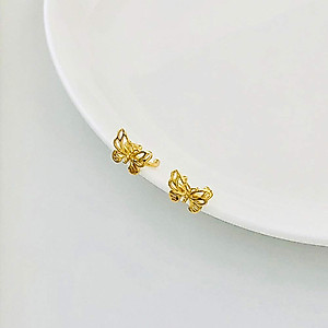 Ear Cuff Wrap Clip On Butterfly Earrings for Women No Piercing Sensitive Ear Fashion Cute Animal Filigree Small Hoop Huggies Sterling Silver Cartilage Hypoallergenic Gifts 14K Gold Plated
