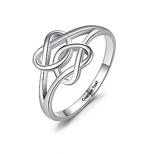Double Heart Ring Love Rings for Women Friendship Knot Promise Women's Her Best Friends Personalized Engraved Custom Name Sterling Silver