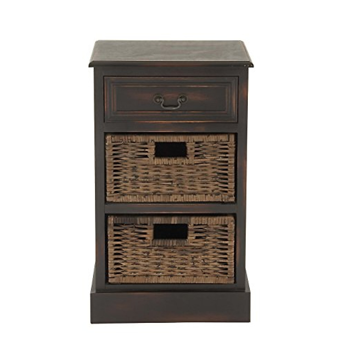 Deco 79 Wood 2 Baskets and 1 Drawer Storage Unit, 16" x 12" x 28", Maroon