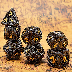 7-Piece Metal dice Set Skull Hollow Metal DND dice Set Suitable for Role Playing Dungeons and Dragons D&D dice