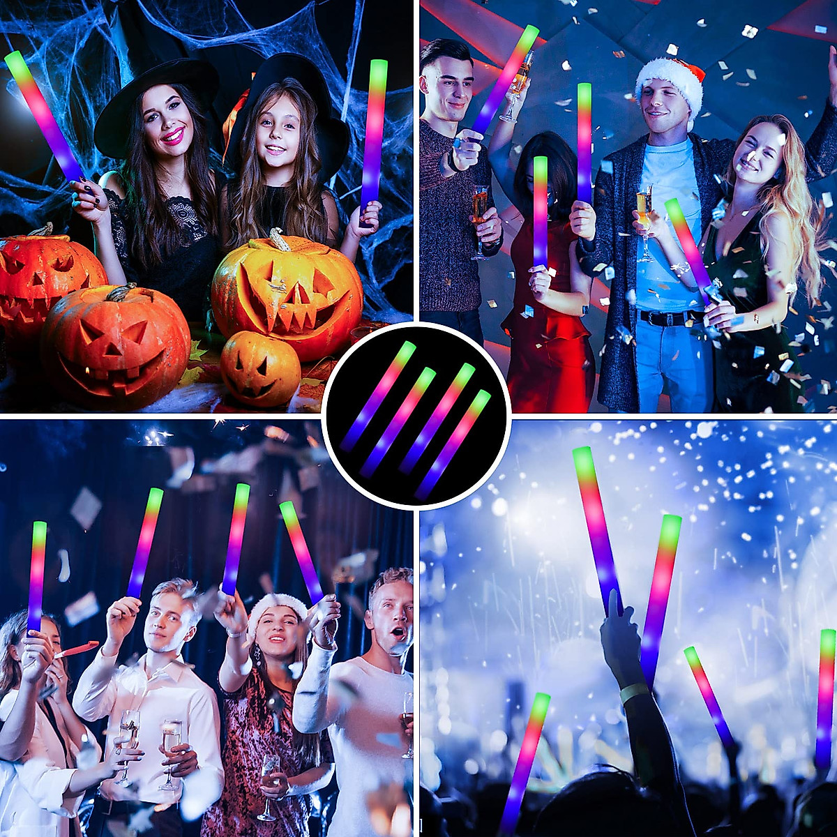 ColorHome Glow Sticks Bulk - 100 Pcs LED Foam Sticks Glow in the Dark Party Supplies with 3 Modes Flashing Effect, Glow Batons Party Favors for Party Wedding Birthday Concert Halloween Christmas