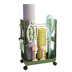 Yoga Mat Holder Fitness Yoga Mat Storage Racks Display Shelf, Multifunctional Yoga Mat Holder Mobility Equipment with Wheels/Hooks, Exercise Mats Organizer (Color : Green)