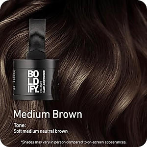 BOLDIFY Hairline Powder for Hair Loss Concealment - Root Touch Up, Hair Toppers for Women & Men, Thinning Hair Fibers, 48-Hour Stain-Proof Formula (Medium Brown)