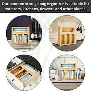 Bamboo Ziplock Bag Organizer, Wall Mounted Food Storage Bags Container for Kitchen Drawer, Baggie Storages Box - Compatible with Sandwich, Gallon, Quart and Snack (12 x 12 x 3 Inches)