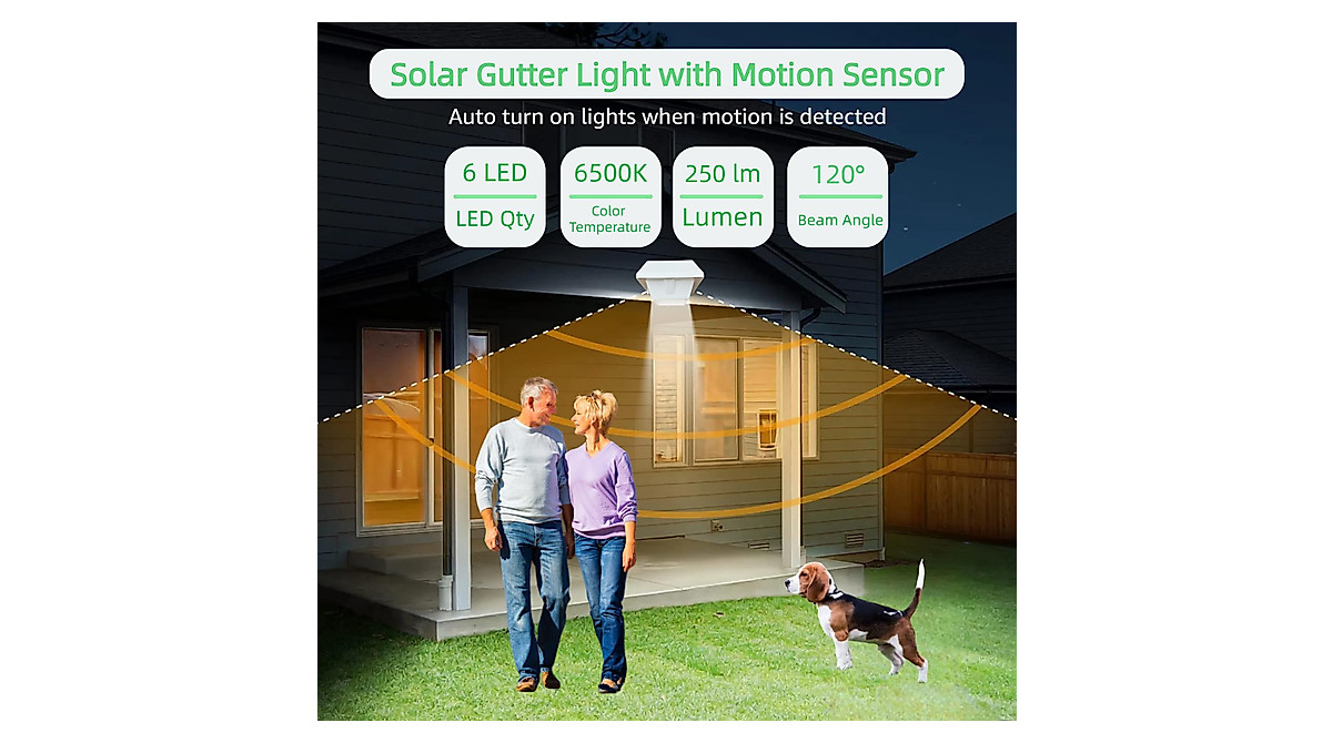 MOLEBIT Solar Gutter Lights - Motion Sensor Outdoor Security (2 Pack)