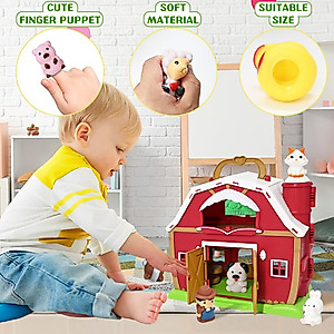 Big Red Barn Farm Animal Toy for 1 2 3 Years Old Toddlers, Preschool Montessori Learning Toys, Pretend Farm Playset with Animal Finger Puppets & Farmer, Christmas Birthday Gift for Boys Girls