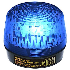 Seco-Larm SL-1301-SAQ/B Blue Lens Strobe Light, 10 Vertical LED strips (54 LEDs) increase visibility from various directions, Built-in 100dB programmable siren, Six different flash patterns