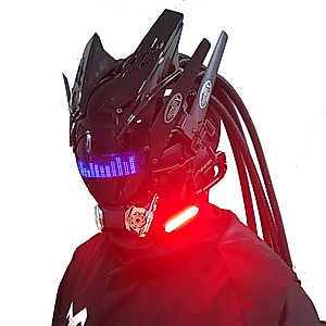 KYEDAY Punk Mask Cosplay for Men,Bluetooth APP Techwear mask, Halloween Cosplay Costume Accessory with LED Lamp, Futuristic Mask