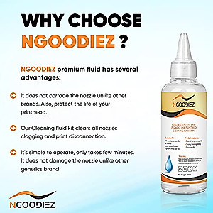 NGOODIEZ Printhead Cleaning Kit for Inkjet Printers Epson, HP, Brother, or Canon - Universal Print Head Cleaner Kit for Printer Nozzle - Works on Sublimation Ink, Pigment Ink, and Dye Ink (100mL)