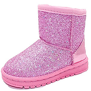 Elcssuy Girls Glitter Snow Boots Toddler/Little Girls Warm Winter Sequin Comfy Cute Sparkle Boots Pink 13 Little Kid