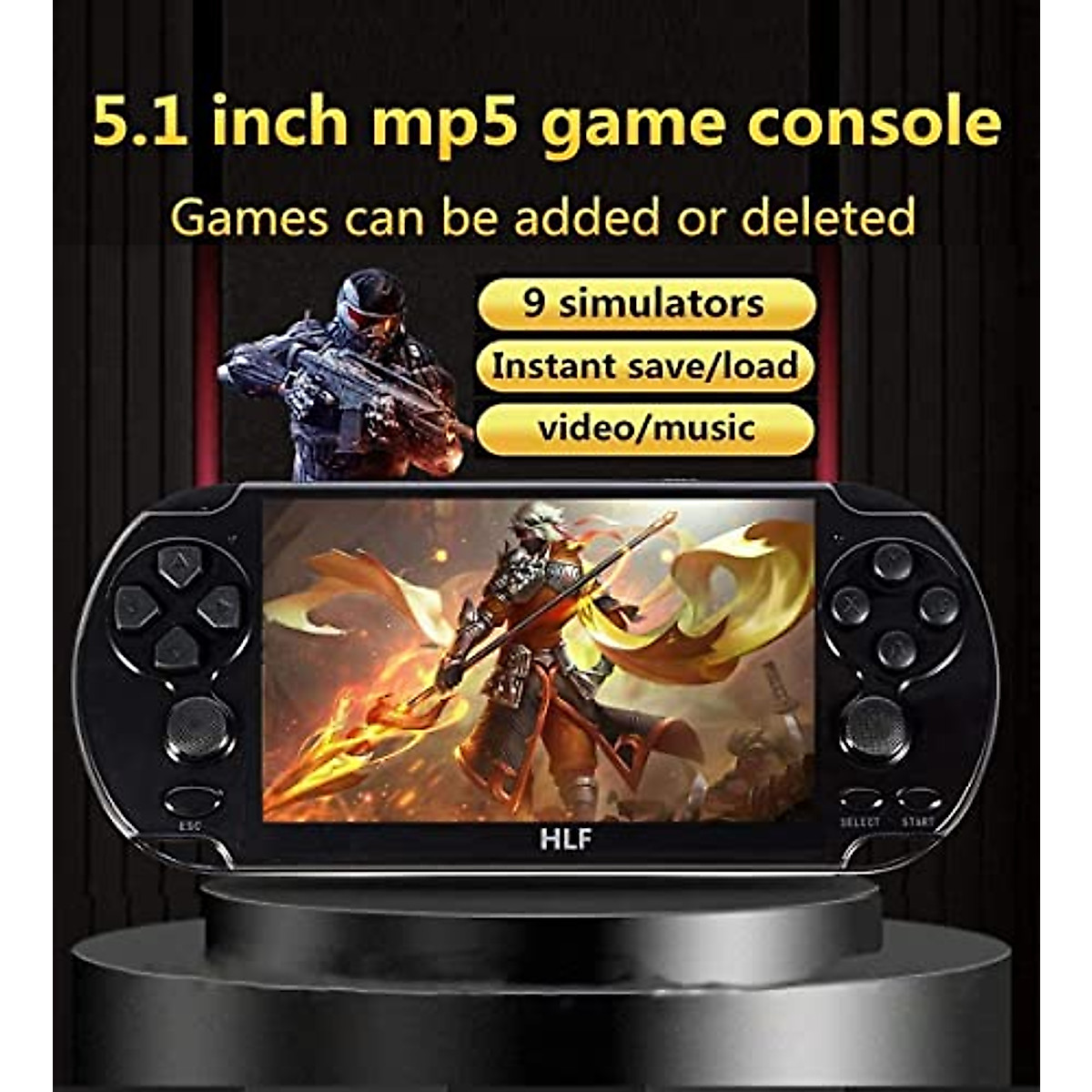 5.1 inch Multi-Function Retro Game Console Handheld Game Console 7700 Games Support Arcade/CPS/fc/SFC/gba/gbc/gb/sega Emulator Games can be archived with Rechargeable Lithium Battery (Black)