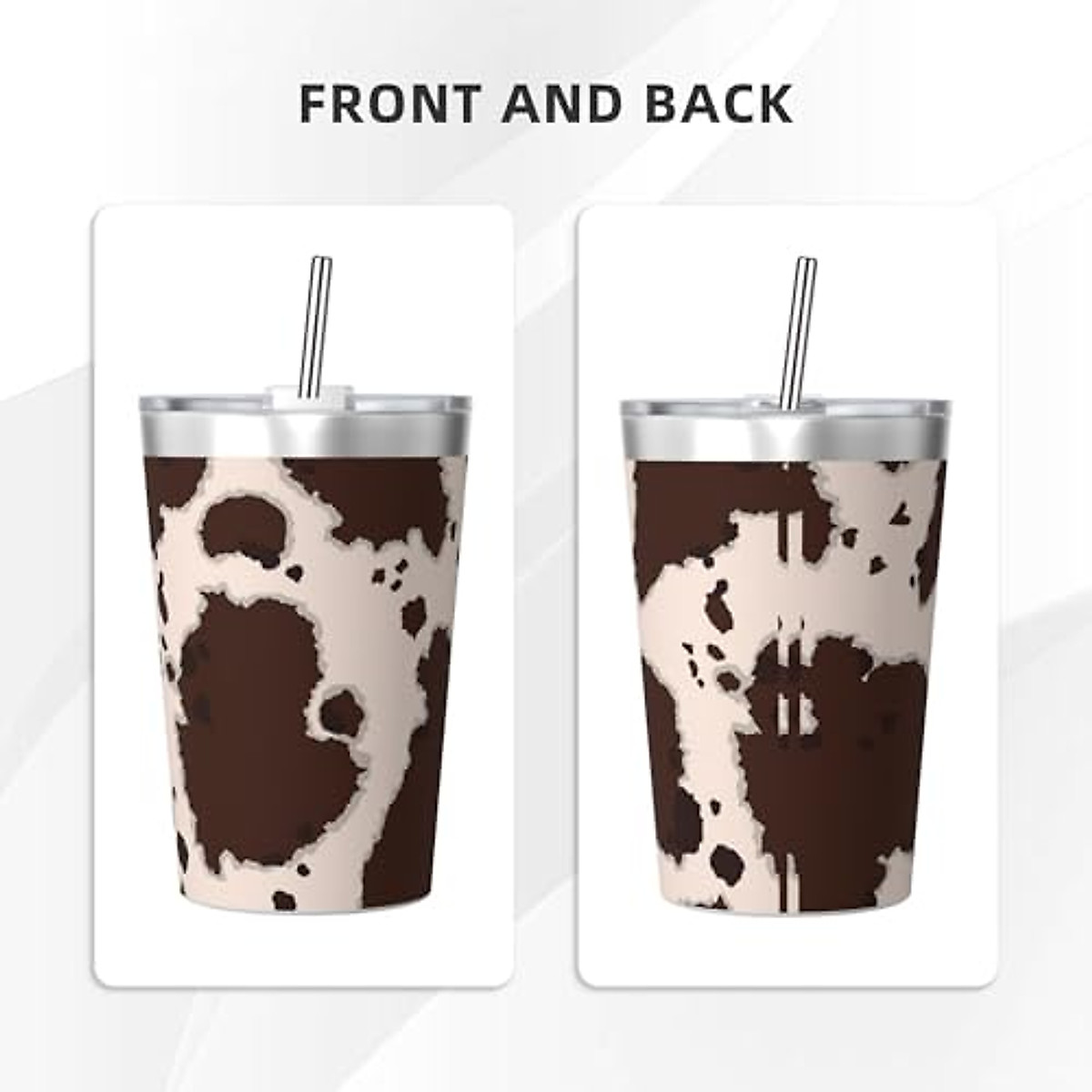 Cow Print Cute Animal Brown Spot Cow Animal Lover Gifts - 12oz Insulated Travel Mug Stainless Steel Vacuum Coffee Cup Double Wall Coffee Tumbler Reusable Thermal Cup for Hot/Iced Beverage