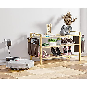 CoMokin 3-Tier Bamboo Shoe Rack with Side Pockets, Stackable | Sturdy | Multi-Function Shoe Shelf Storage Organizer for Closet Entryway Balcony Bathroom