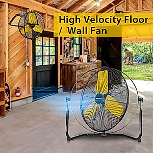 VENTISOL 24 Inch 2-in-1 High Velocity Floor or Wall Mounted Fan 6,937 CFM Orbital Metal Fan with 720° Tilting,3-Speed for Commercial,Residential,Industrial,Factory.Garage,Greenhouse,Basement