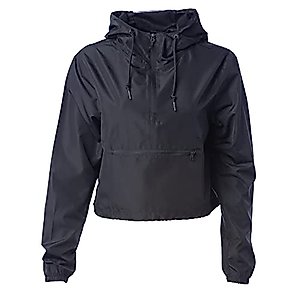 Global Blank Womens Cropped Jacket Crop Top Hoodies for Women Cropped Windbreaker Jackets, Black, Large