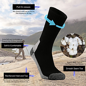 Ortis Men's Cotton Cushion Crew Socks Moisture Wicking Breathable Thick Warm Thermal for Athletic Heavy Duty Work Boot(Black Grey L)